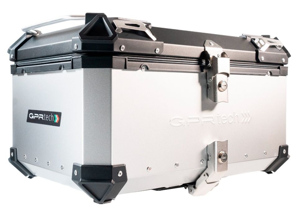 Top case in aluminum, silver color, including roof rack and specific ...